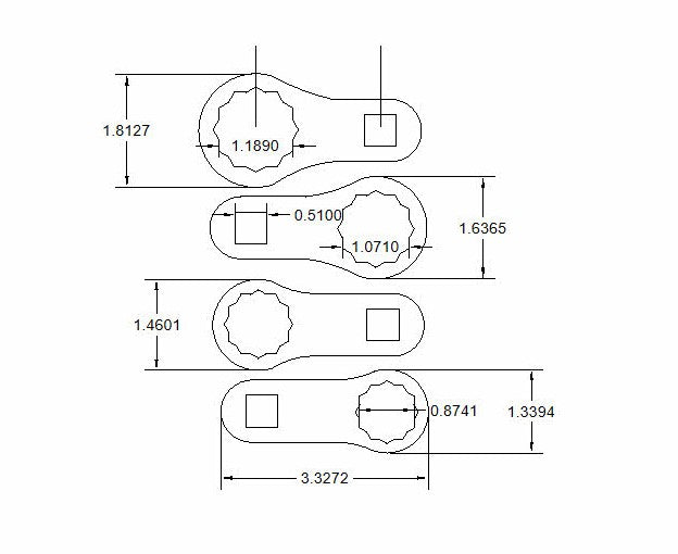 4pc set Dog Bone Torque Adapter 22mm, 24mm, 27mm, 30 mm 2-inch on cent ...